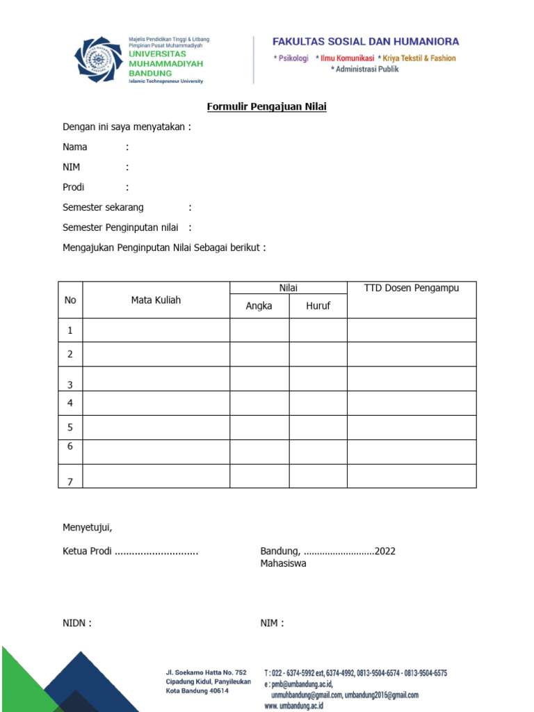 Formulir Pengajuan Nilai | PDF