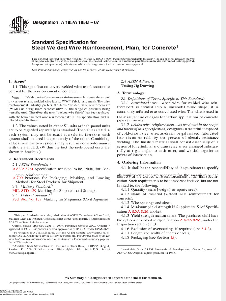 Vdocuments - MX Astm A185 07 | PDF | Welding | Construction