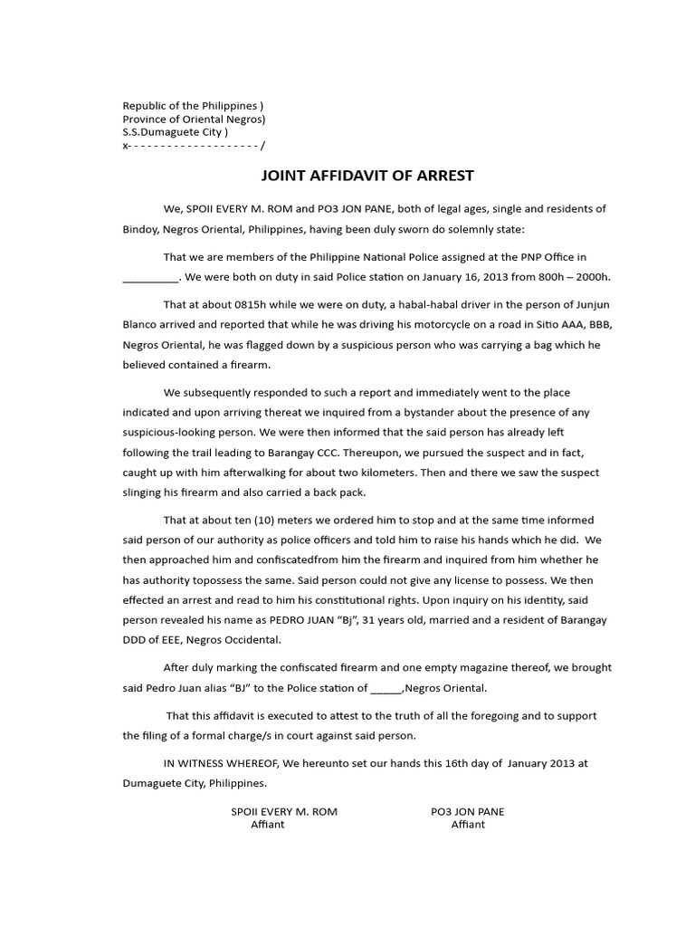 Joint Affidavit of Arrest | PDF | Affidavit | Crimes