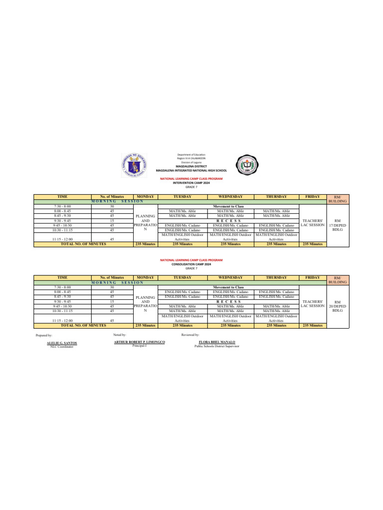 NLC Class Program | PDF