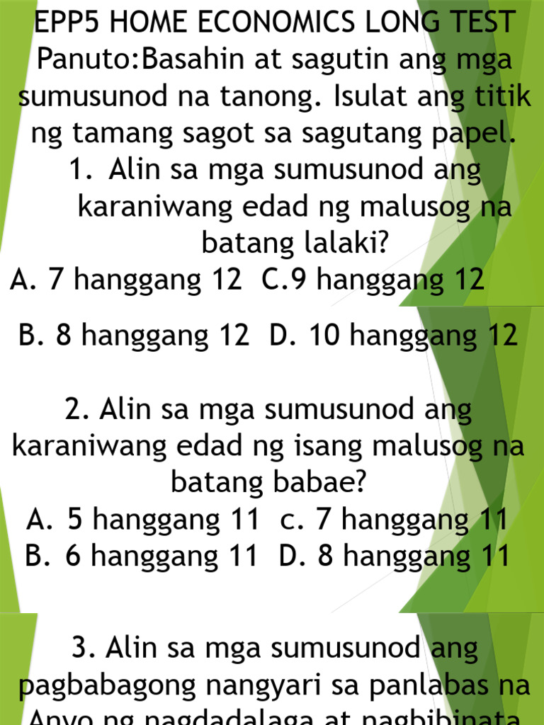Home Economics Long Test | PDF