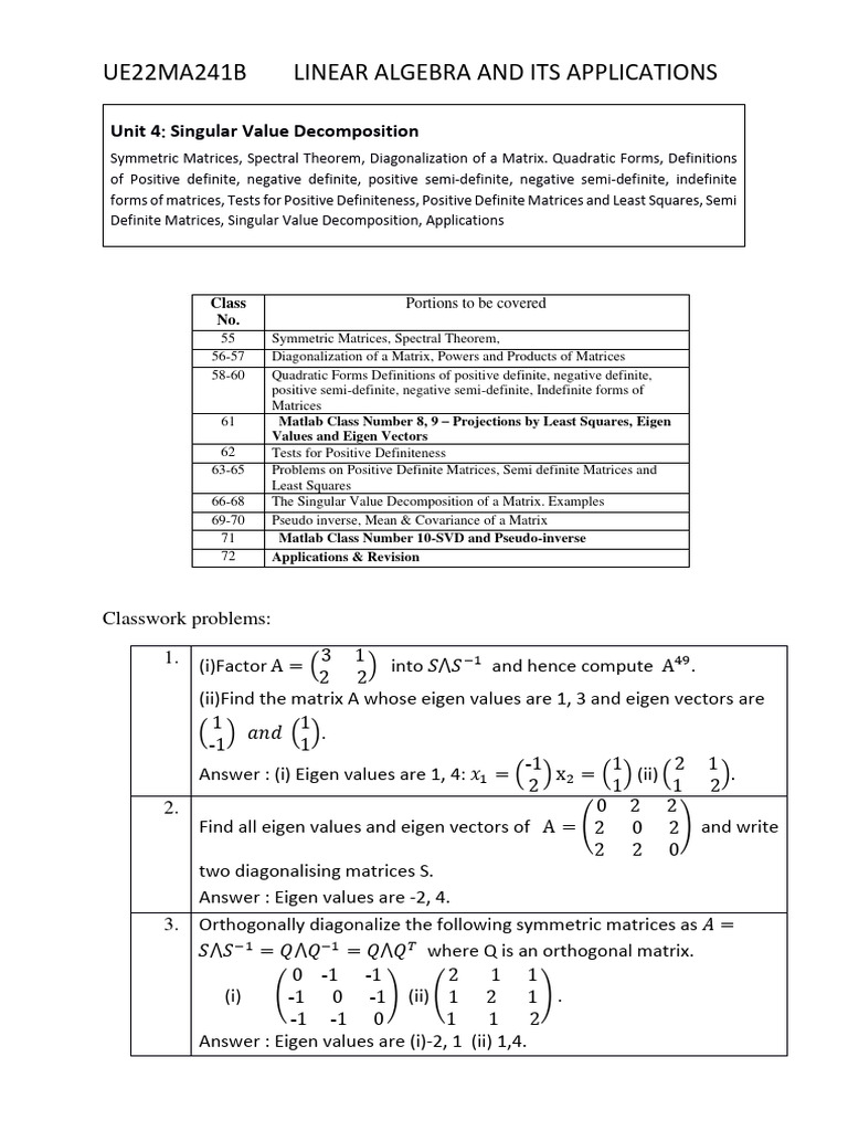 Unit 4 Classwork - Docla 24 | Download Free PDF | Matrix (Mathematics) | Eigenvalues And ...