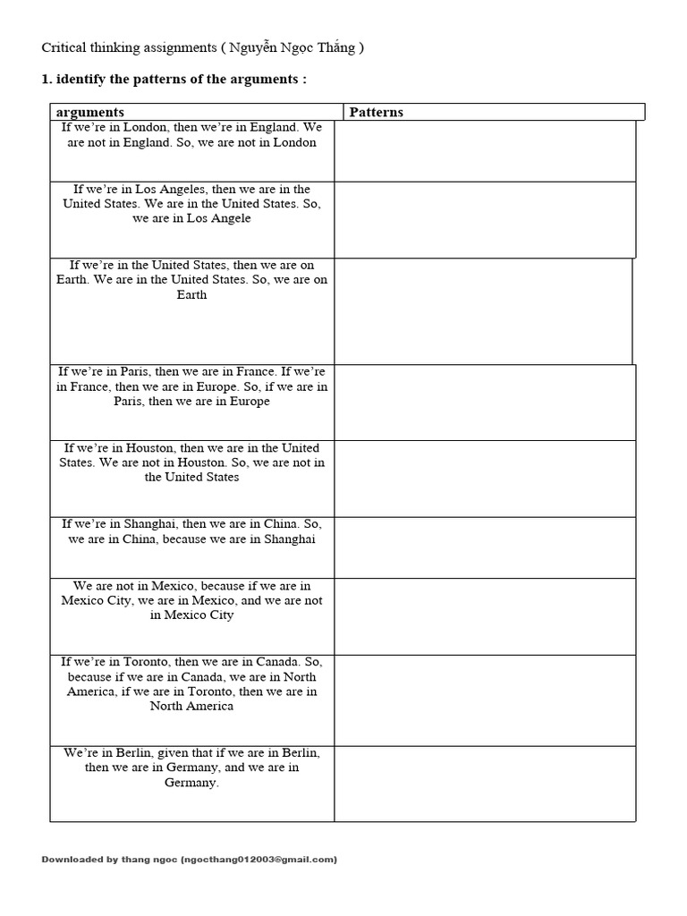 Critical Thinking Assignments | PDF | Argument | Deductive Reasoning