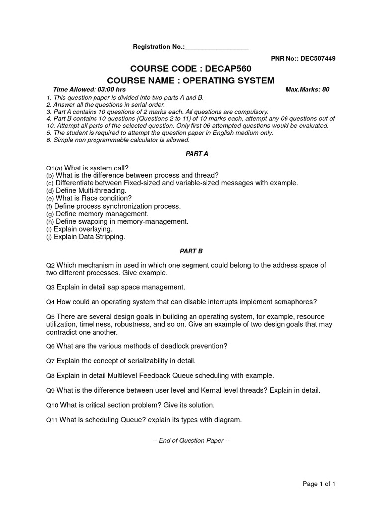 Operating System Exam Paper | PDF | Teaching Methods & Materials | Computers