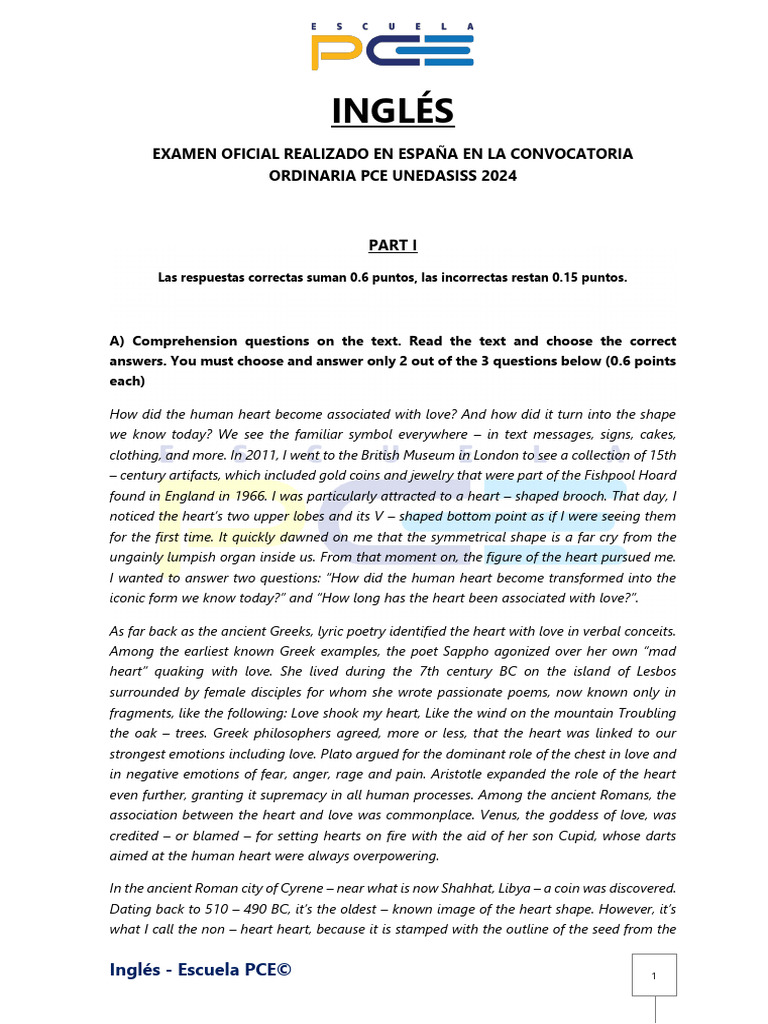 Examen Ingles 2024 | PDF | Love | Experience