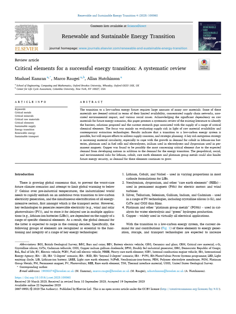 Critical Elements for Energy Transition | PDF | Mining | Cobalt