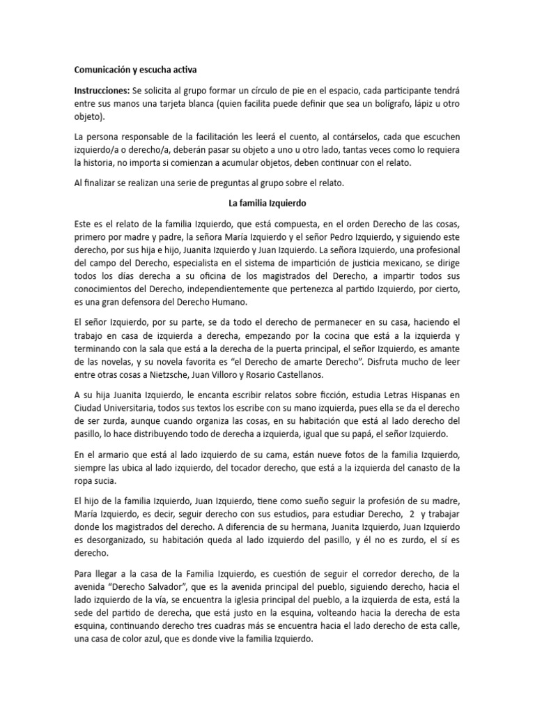 Dinámica Comunicación y Escucha Activa FAMILIA IZQUIERDO | PDF