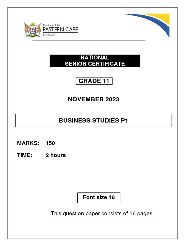 Business Studies p1 Gr11 QP Nov2023 - English - Enlargement | PDF | Pricing | Employment
