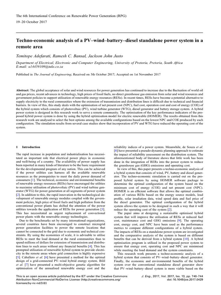 Hybrid PV-Wind-Battery-Diesel System Analysis | PDF | Wind Power | Photovoltaics
