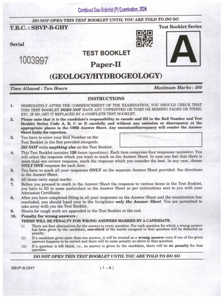 QP Cgeoscnstprelexam 24 Geology Hydrogeology 190224 | PDF
