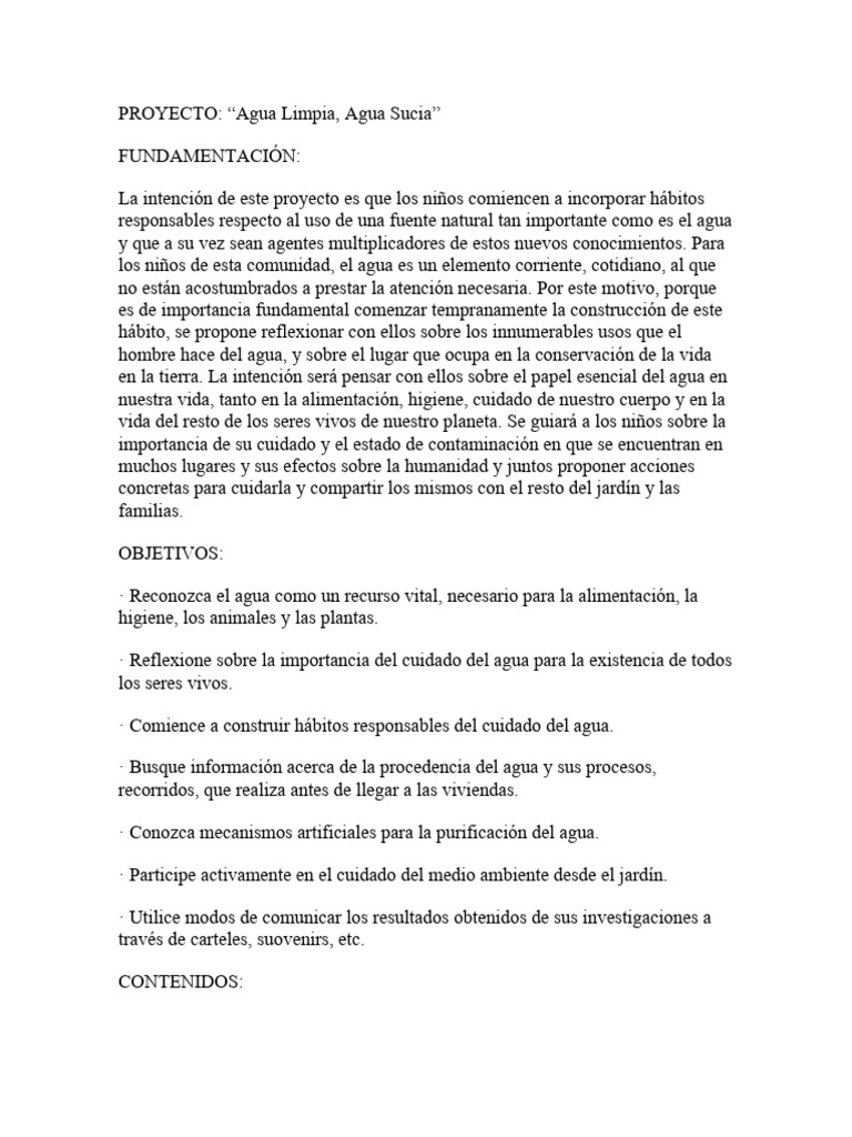 Proyecto Del Agua | PDF | Agua | Vida