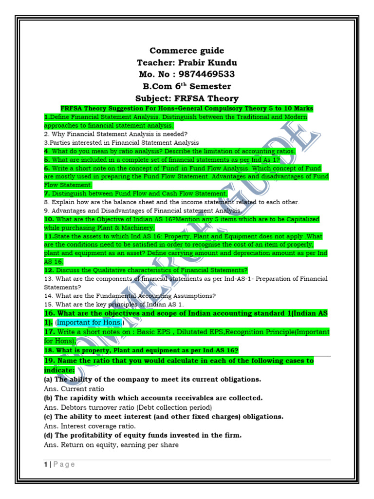 FRFSA Final Theory Suggestion With Answer For 2024 | PDF | Earnings Per Share | Financial Statement