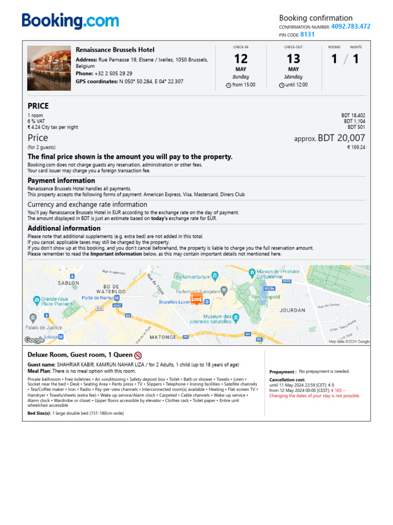 Confirmation Brussels | PDF | Payments | Fee