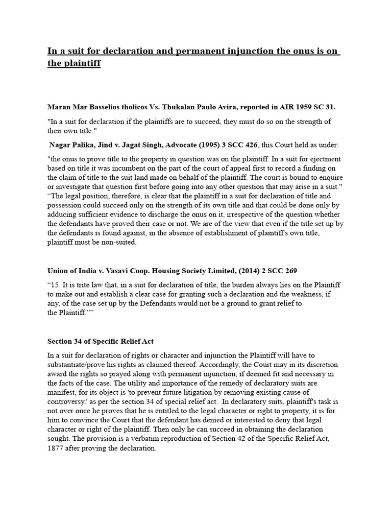 Declaration Injunction Case Laws | PDF | Legal Remedy | Lawsuit