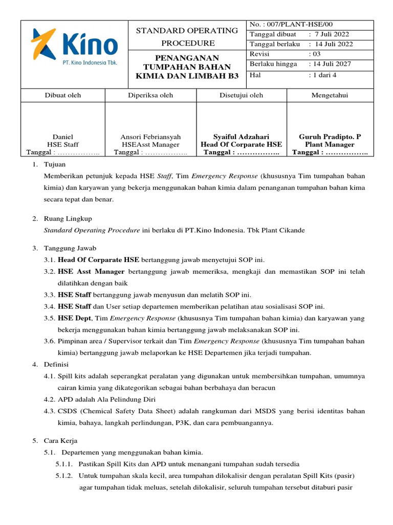 007.penanganan Tumpahan Bahan Kimia Rev 03 | PDF | Teknologi & Rekayasa