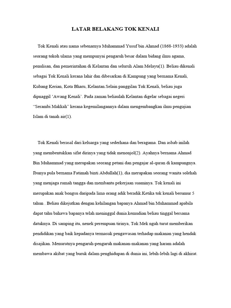 Latar Belakang Tok Kenali | PDF