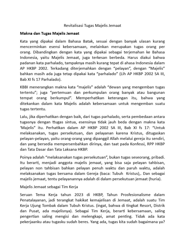 Majelis Jemaat - Tim Kerja | PDF