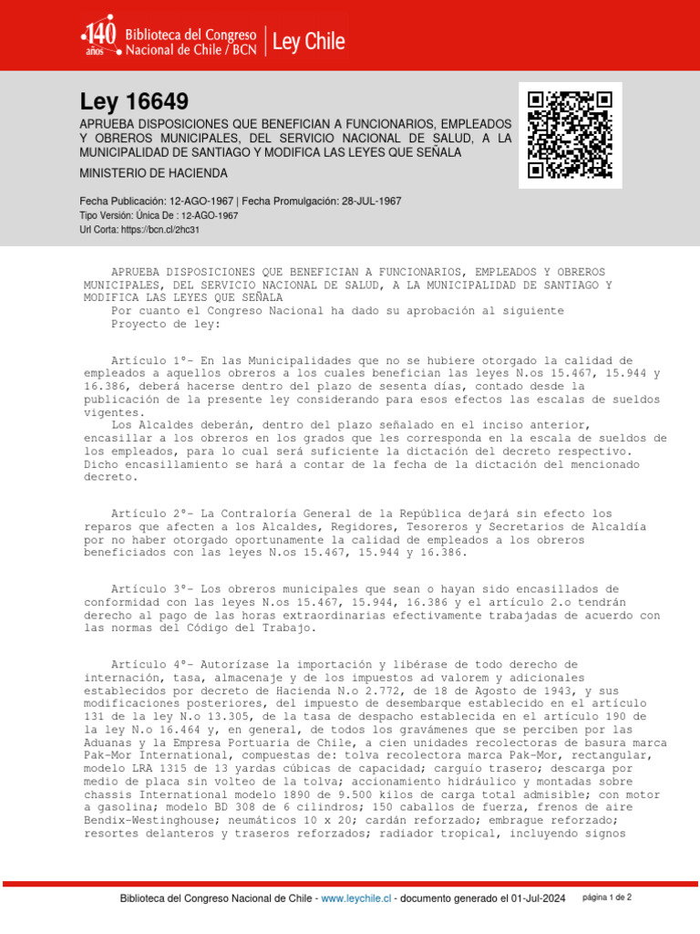 Ley 16649 - 12 AGO 1967 | PDF | Finanzas y dinero