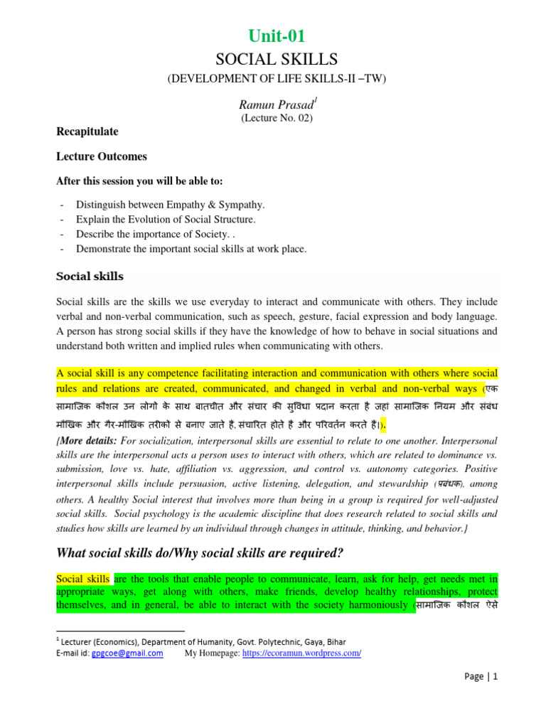 Unit 01 Dols II Lecture 02 | Download Free PDF | Social Skills | Sympathy