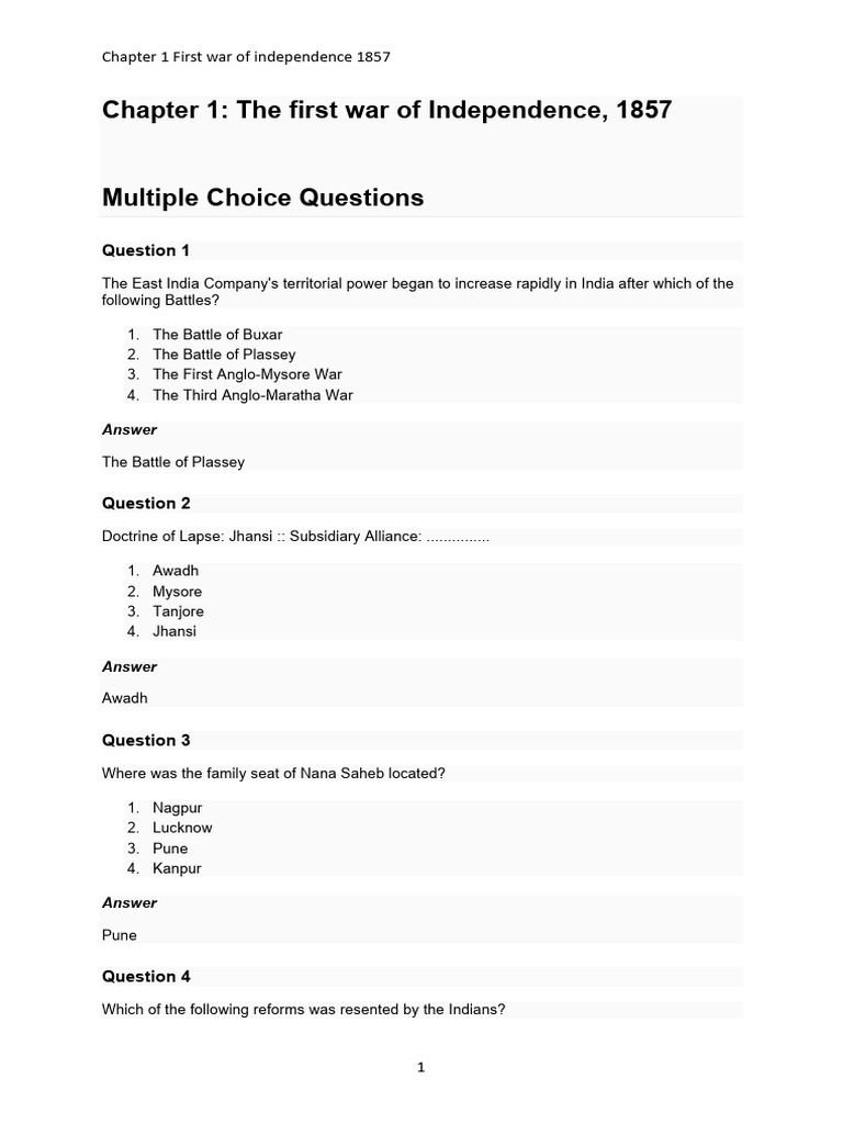 Chapter 1 First War of Independence 1857 | Download Free PDF | Indian ...