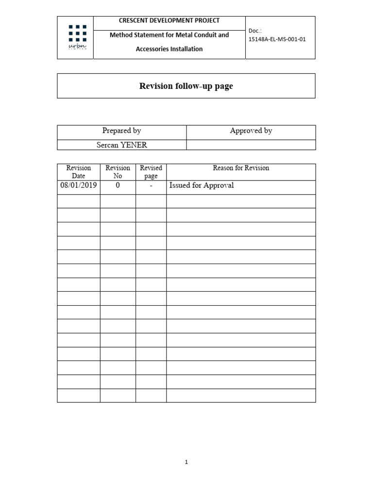 15148A-EL-MS-001-01 Method Statement For Metal Conduit and Accessories ...