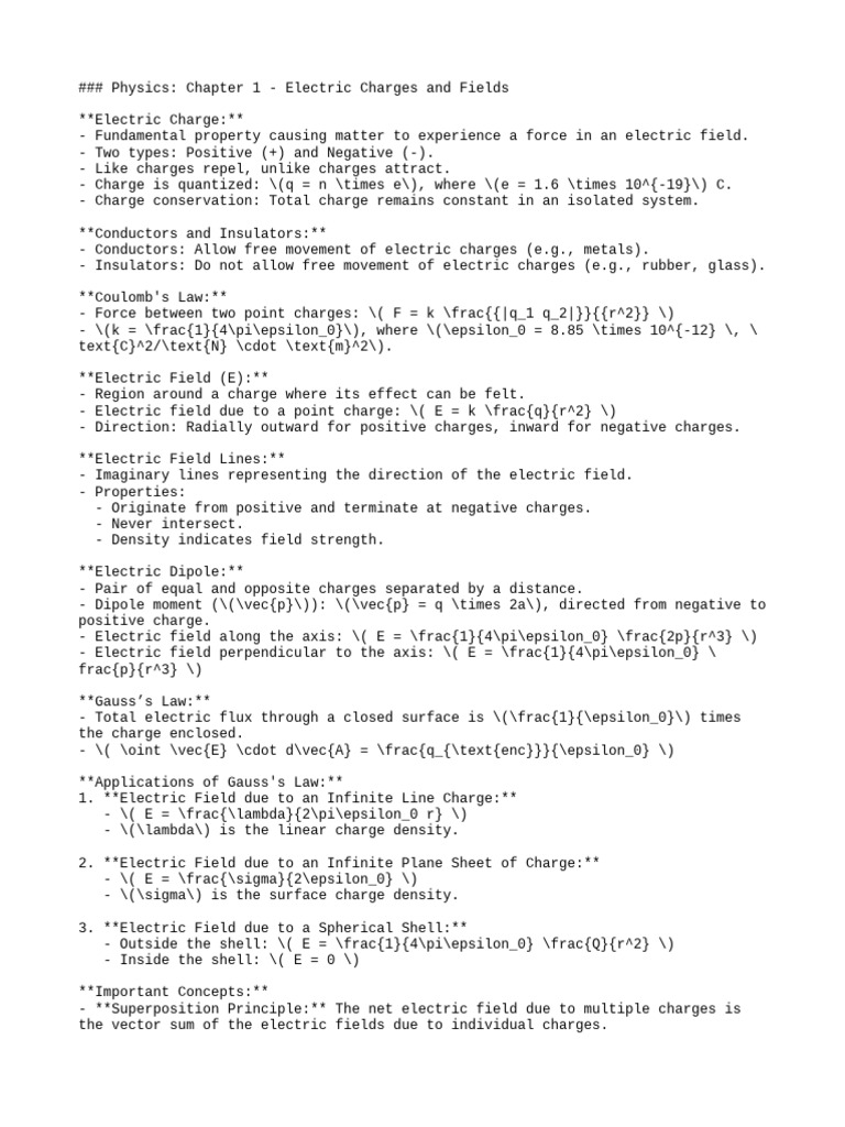 Electric Charges and Fields Overview | PDF | Electric Charge | Electric Field