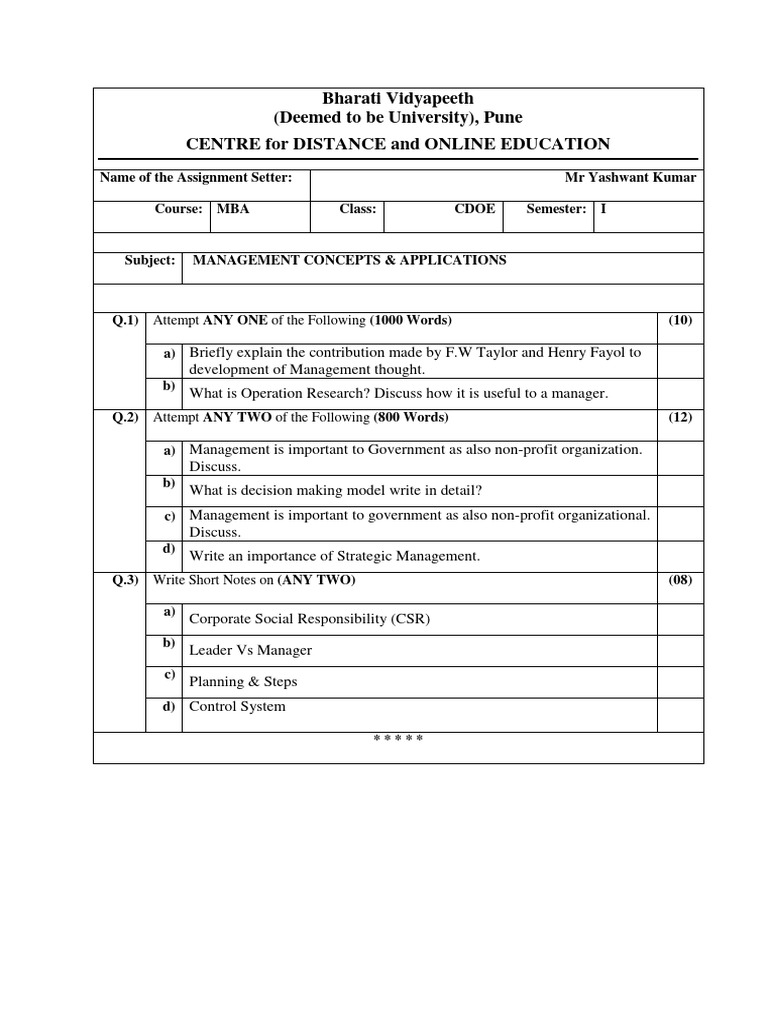 MBA 1st Sem Assignment Guidelines | PDF | Distance Education | Accounting