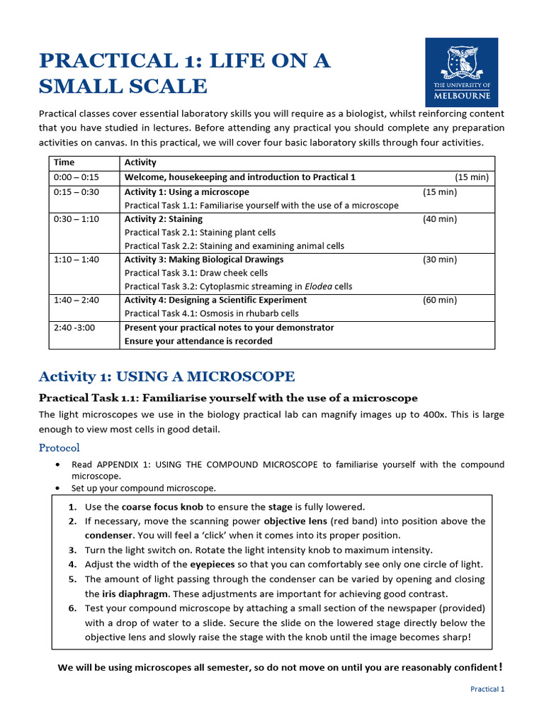Practical 1 Worksheet | PDF | Staining | Osmosis