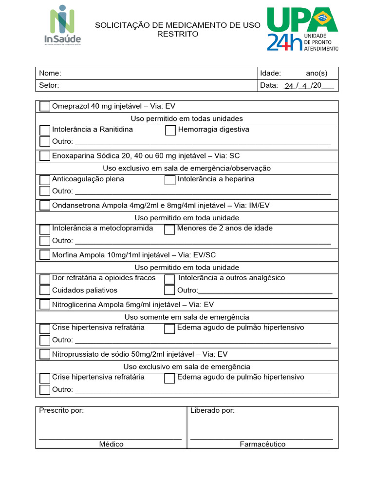 AAA - Formulário Medicamentos de Uso Controlado | PDF | Autoajuda