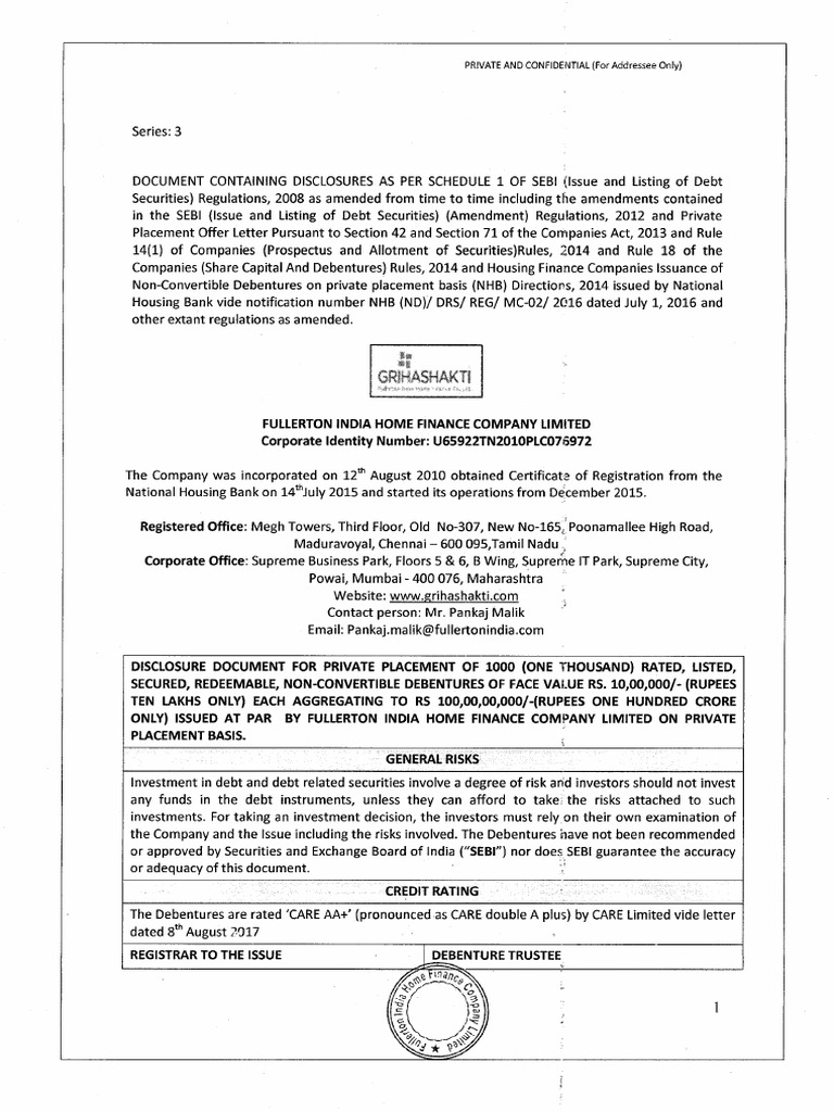 Private Placement Offer Letter NCD Series 3 | PDF