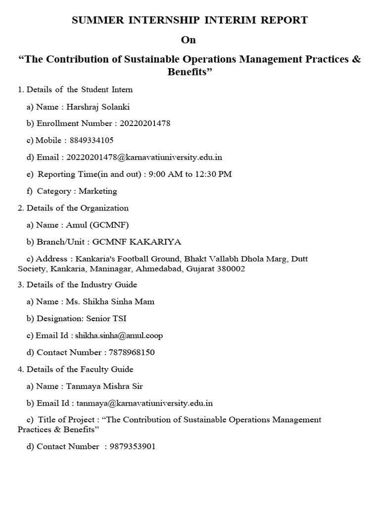 Harshraj Solanki Summer Internship Interim Report | PDF | Marketing | Brand