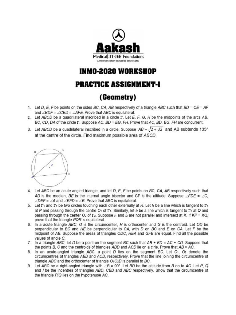 INMO Practice Assignment 1 | PDF | Triangle | Circle