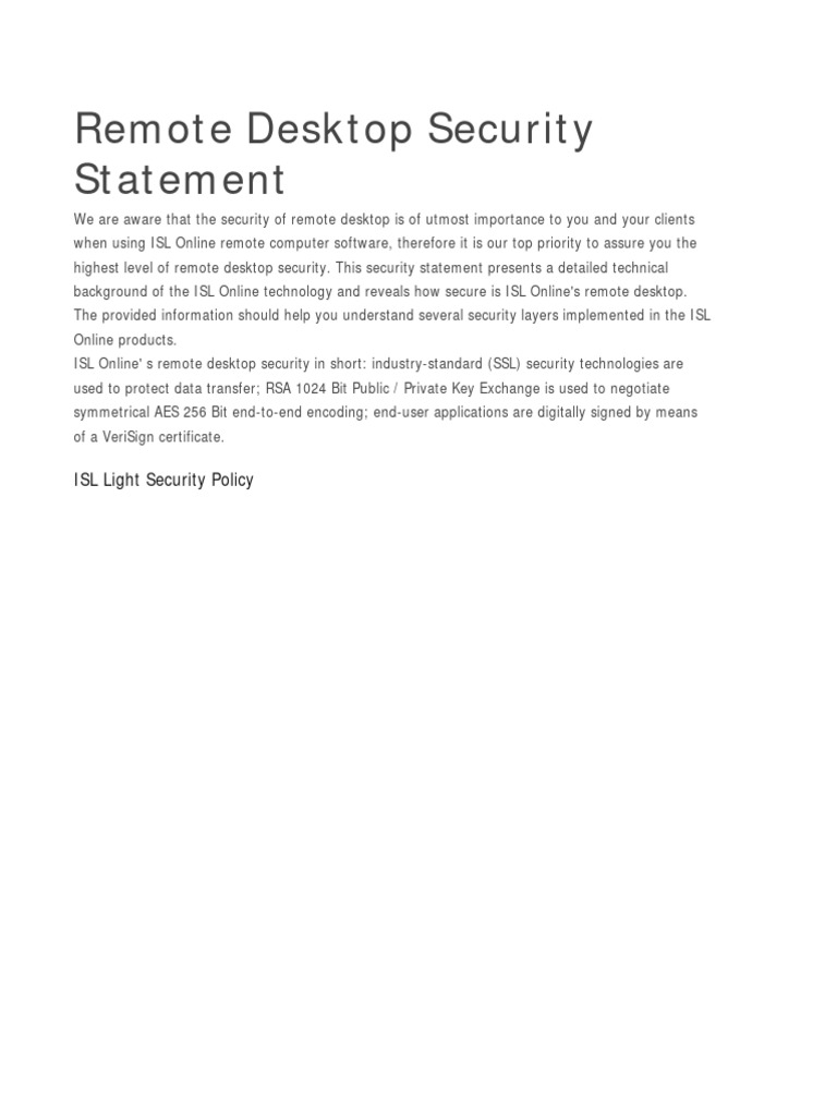 Remote Desktop Security Statement | PDF | Key (Cryptography) | Public ...