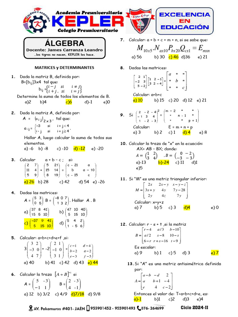 Formulario de Álgebra Lineal | PDF | Matriz (Matemáticas) | Determinante