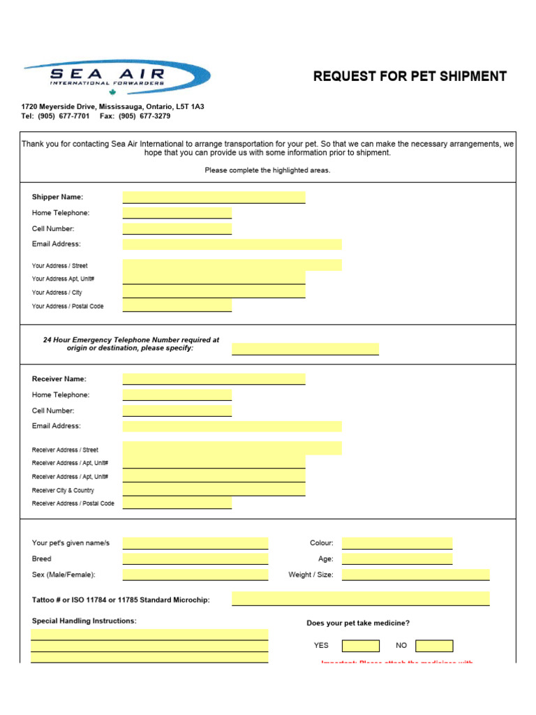 Pet Questionnaire | PDF