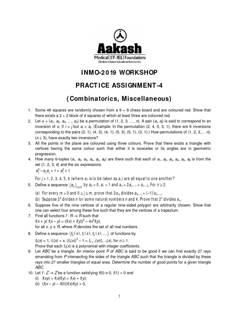 INMO-Practice Assignment-4 | PDF | Function (Mathematics) | Triangle