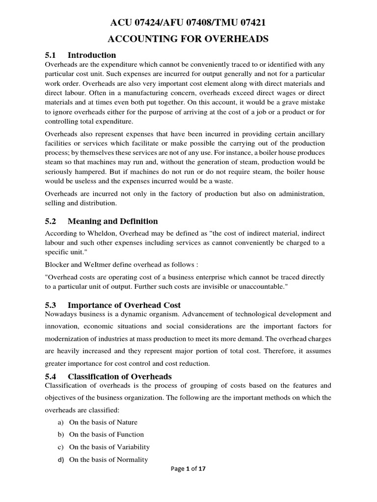 Accounting For Overheads | PDF | Debits And Credits | Labour Economics