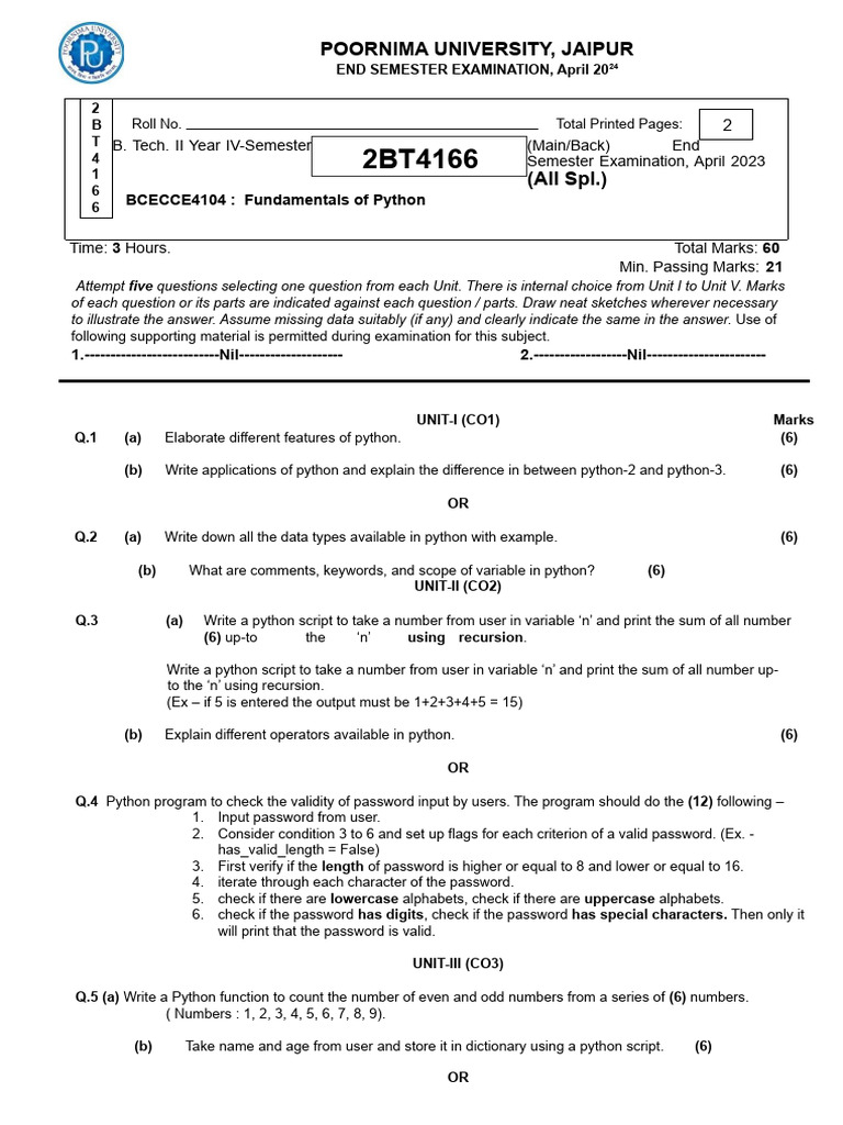 BCECCE4104 - Fundamentals of Python | PDF | Password | Python (Programming Language)