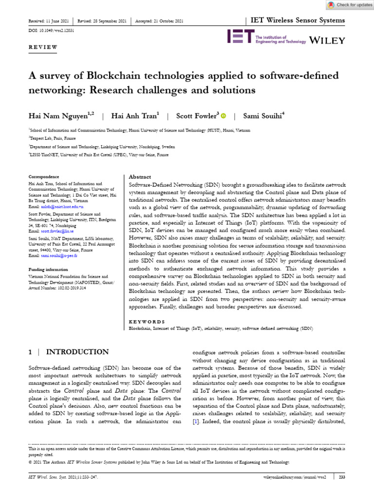 Iet Wireless Sensor Systems 2021 Nam Nguyen A Survey Of Blockchain Technologies Applied To