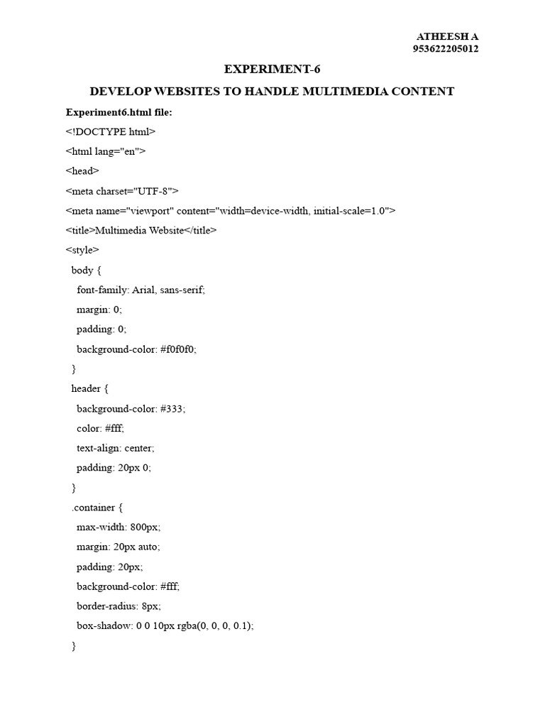 Experiment-6 (Web Essentials) | PDF | Multimedia | Internet