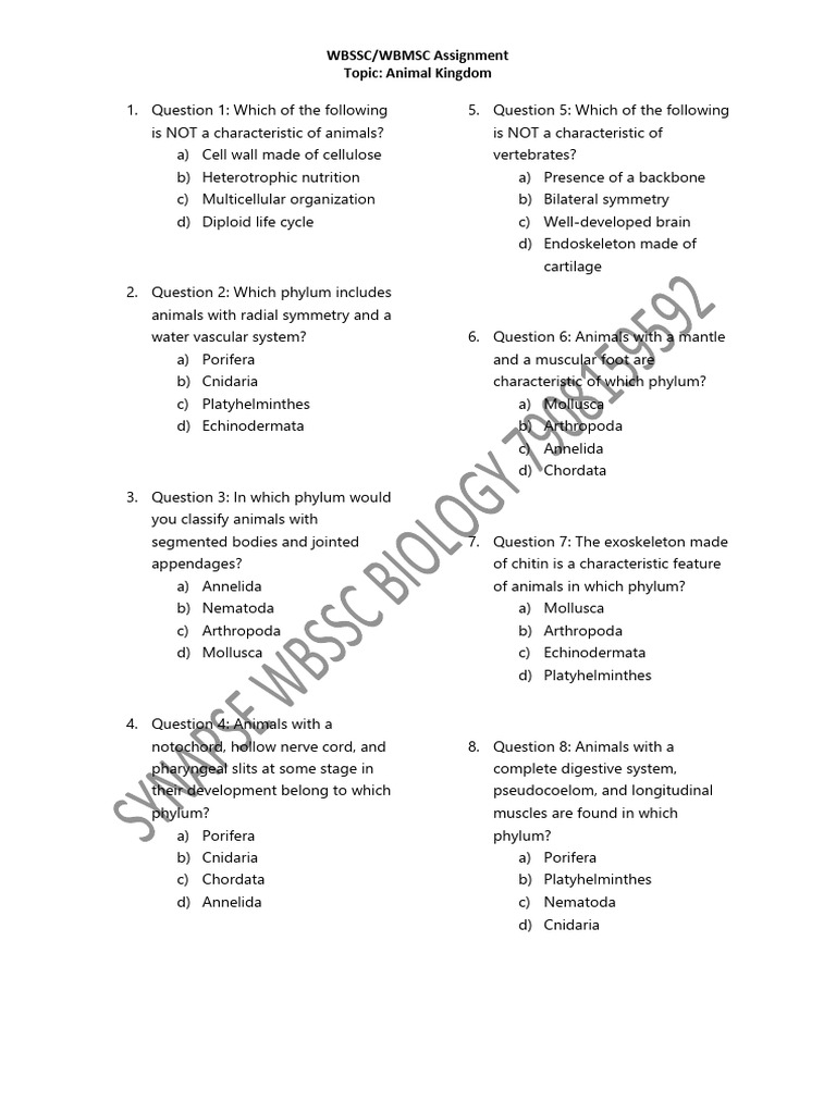 Animal Kingdom Assignment | PDF | Vertebrates | Mollusca