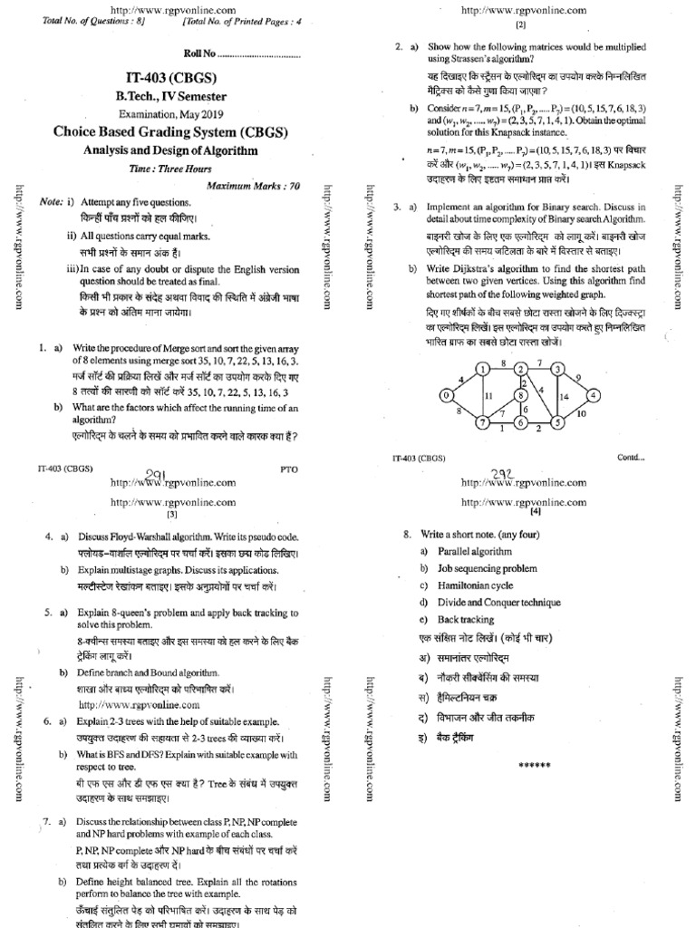 It 403 Analysis and Design of Algorithm May 2019 | PDF