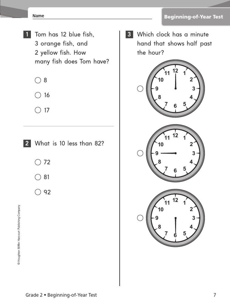 Math Pre Test Grade 2 | PDF