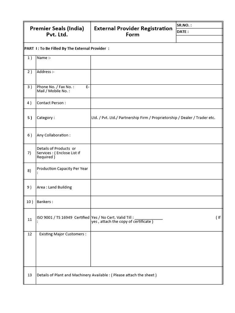 PSIPL-PUR-03 External Provider Registration Form | PDF