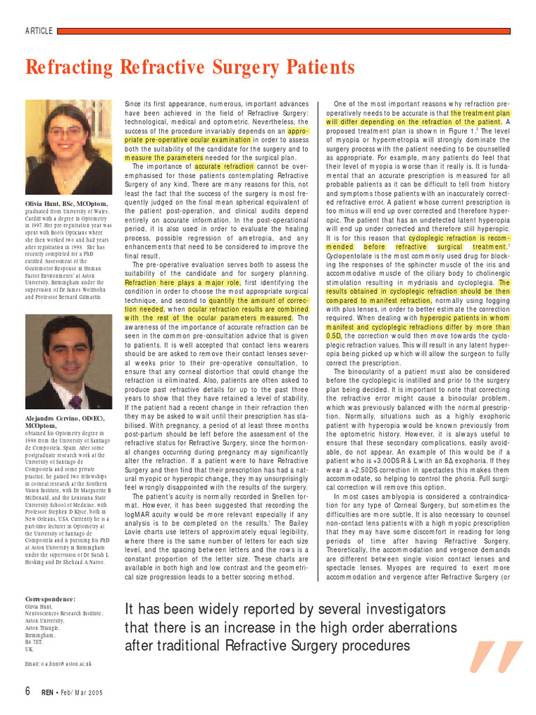 Importance of Accurate Refraction in Refractive Surgery | PDF | Myopia ...