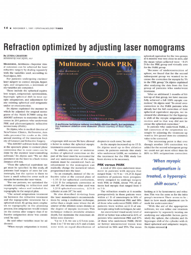 25 Refraction Optimized by Adjusting Laser Nomograms Ot 1997 | PDF