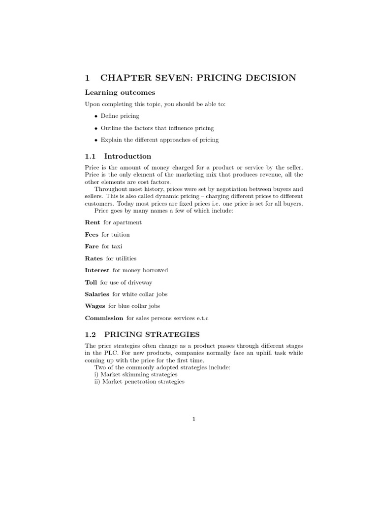 Lesson Seven - Pricing Decision | PDF | Demand | Pricing