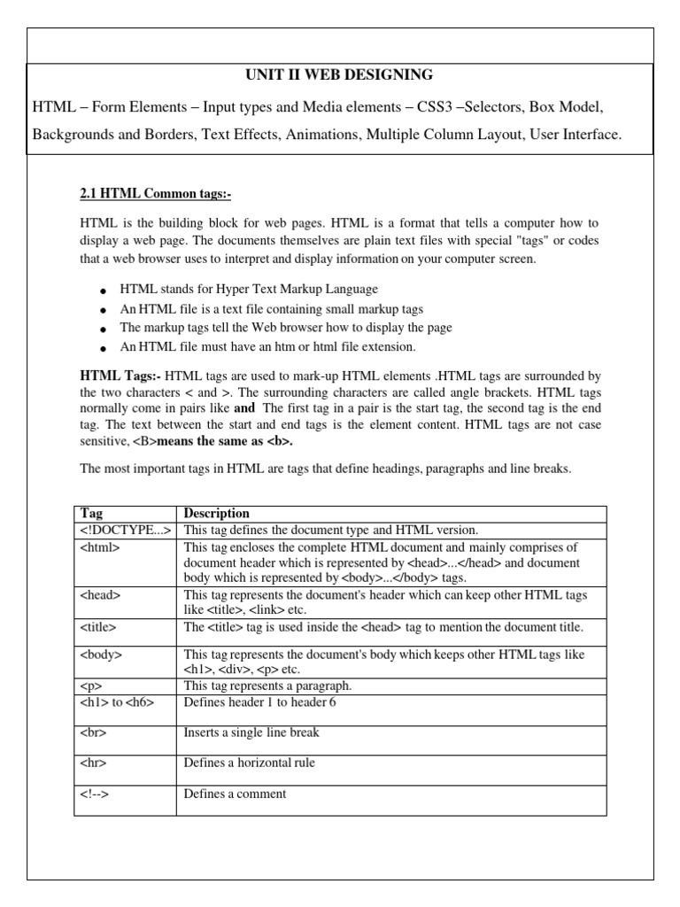 Unit Ii Web Designing Pdf Html Element Html 9038