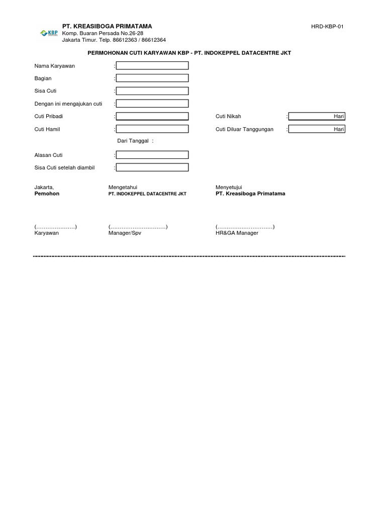 Form Cuti KBP - Indokeple | PDF