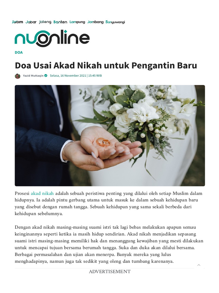 Doa Usai Akad Nikah Untuk Pengantin Baru - NU Online | PDF
